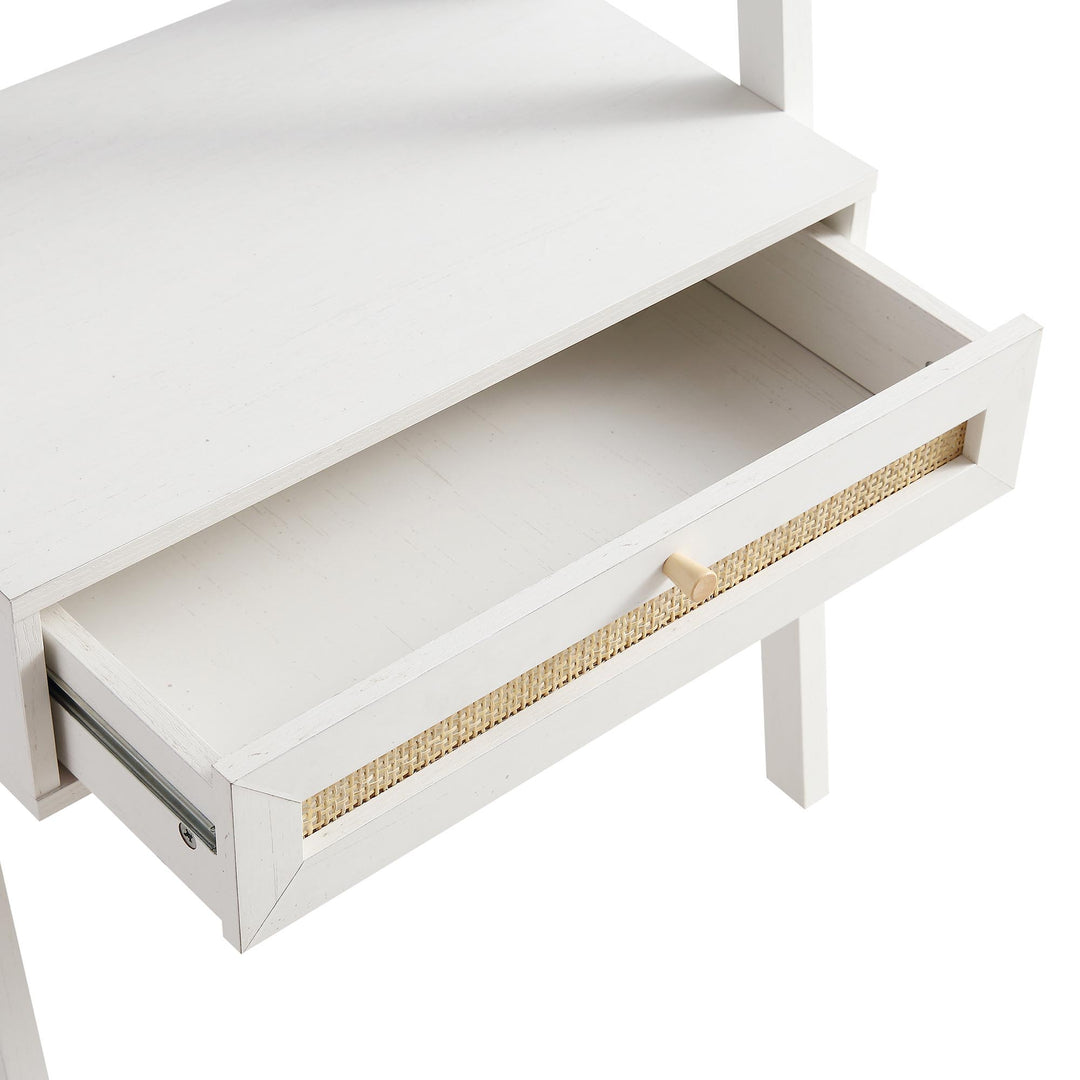 Frances Woven Rattan Standing Dressing Table with Mirror, White | daals