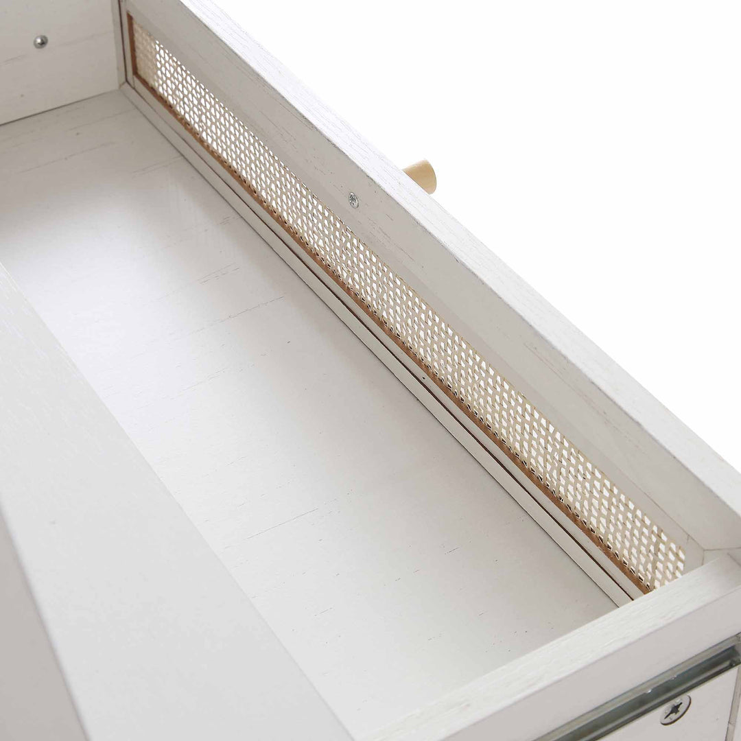 Frances Woven Rattan Standing Dressing Table with Mirror, White | daals