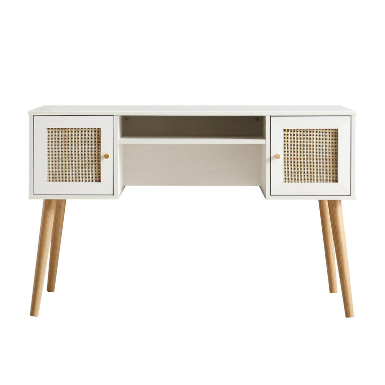 Frances Woven Rattan 2-Door Desk, White | daals