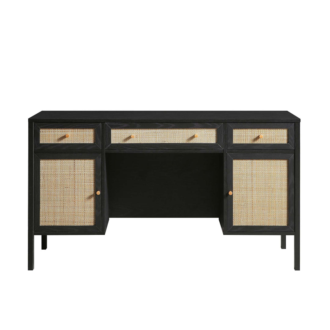 Frances Woven Rattan 3-Drawer Desk, Black | daals