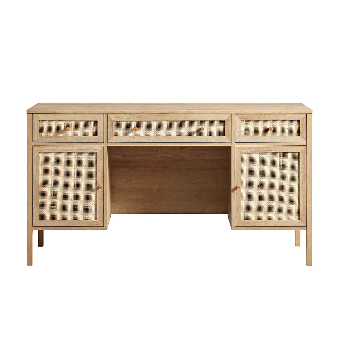 Frances Woven Rattan 3-Drawer Desk, Natural | daals