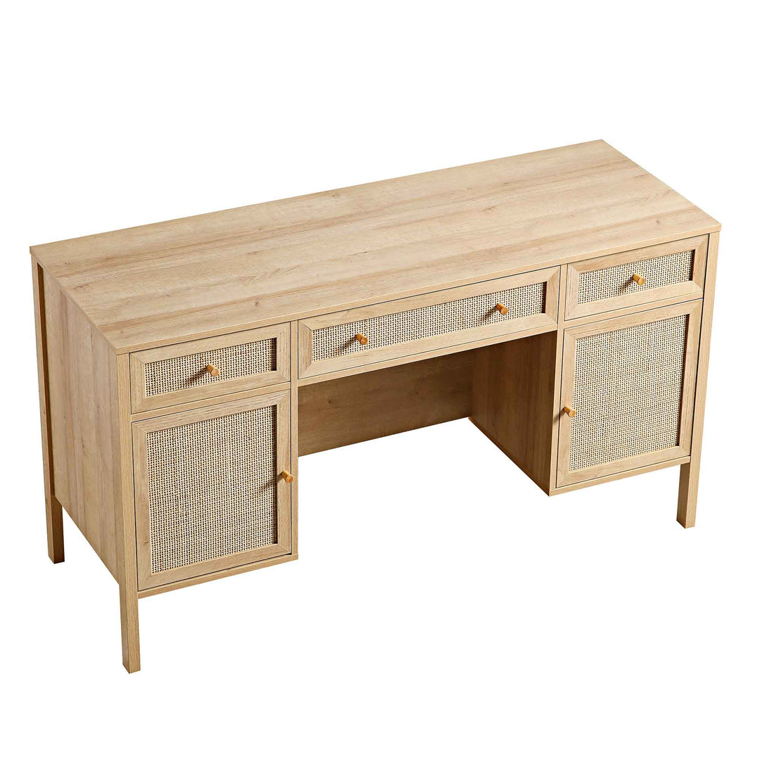 Frances Woven Rattan 3-Drawer Desk, Natural | daals