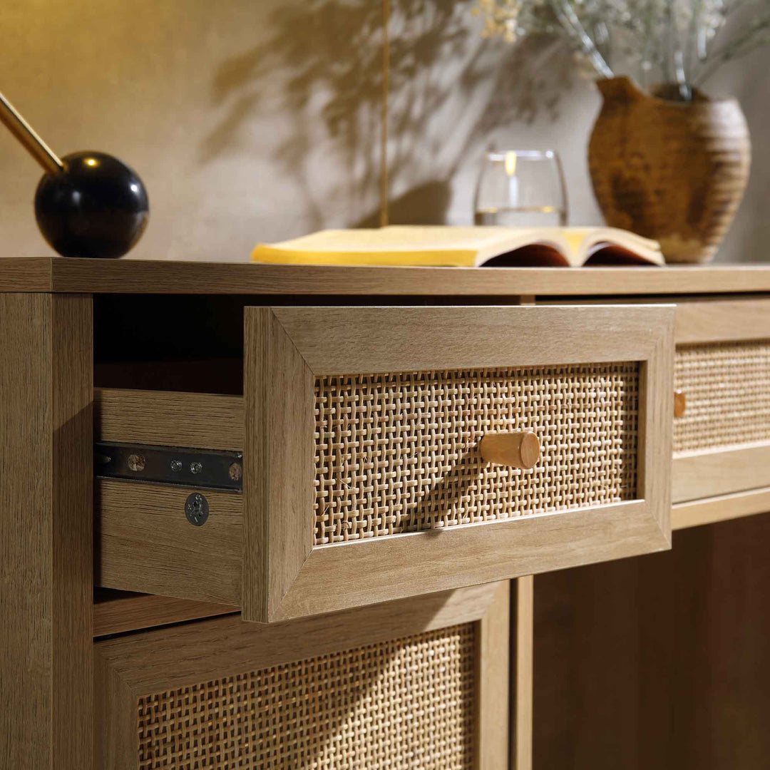 Frances Woven Rattan 3-Drawer Desk, Natural | daals