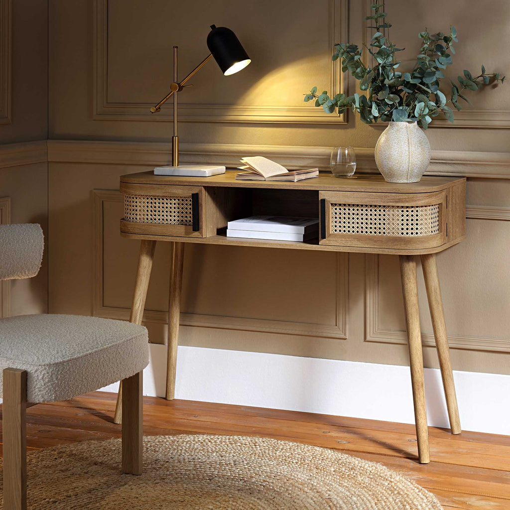 Izzy Curved Rattan 2-Door Table, Natural | daals