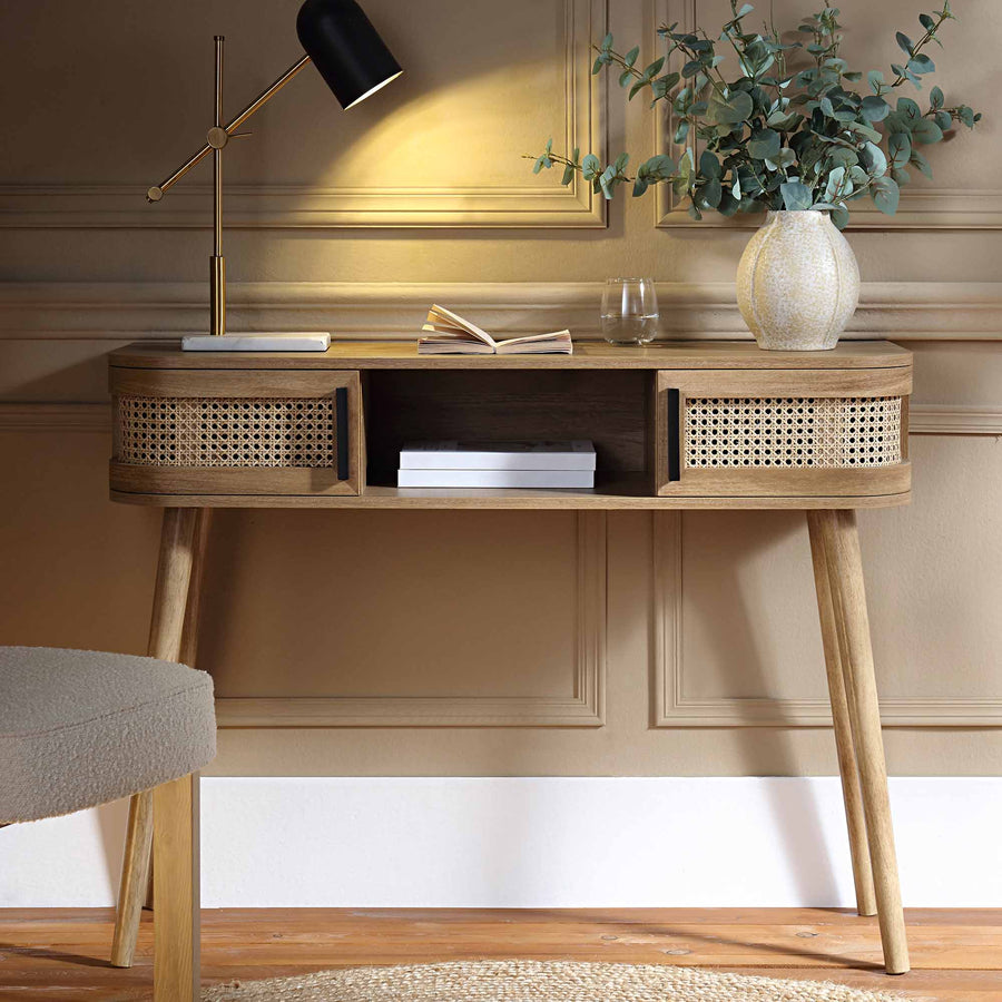 Izzy Curved Rattan 2-Door Table, Natural | daals