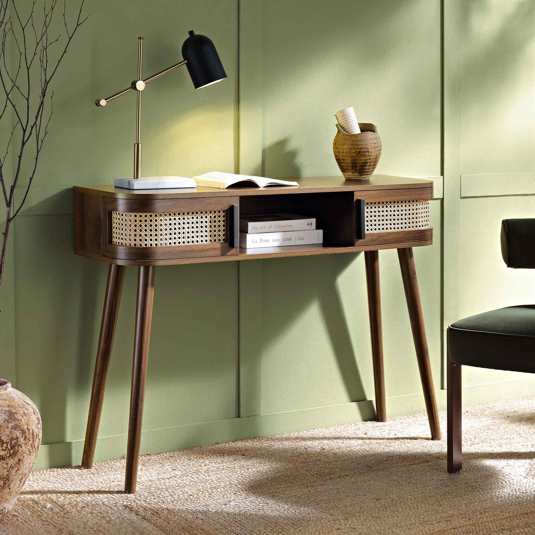 Izzy Curved Rattan 2-Door Table, Walnut | daals