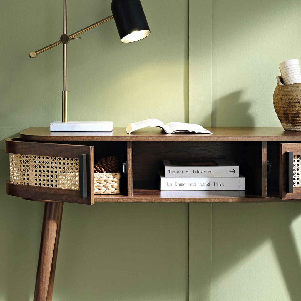 Izzy Curved Rattan 2-Door Table, Walnut | daals