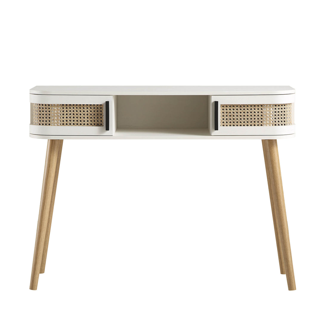 Izzy Curved Rattan 2-Door Table, White | daals