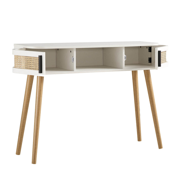 Izzy Curved Rattan 2-Door Table, White | daals