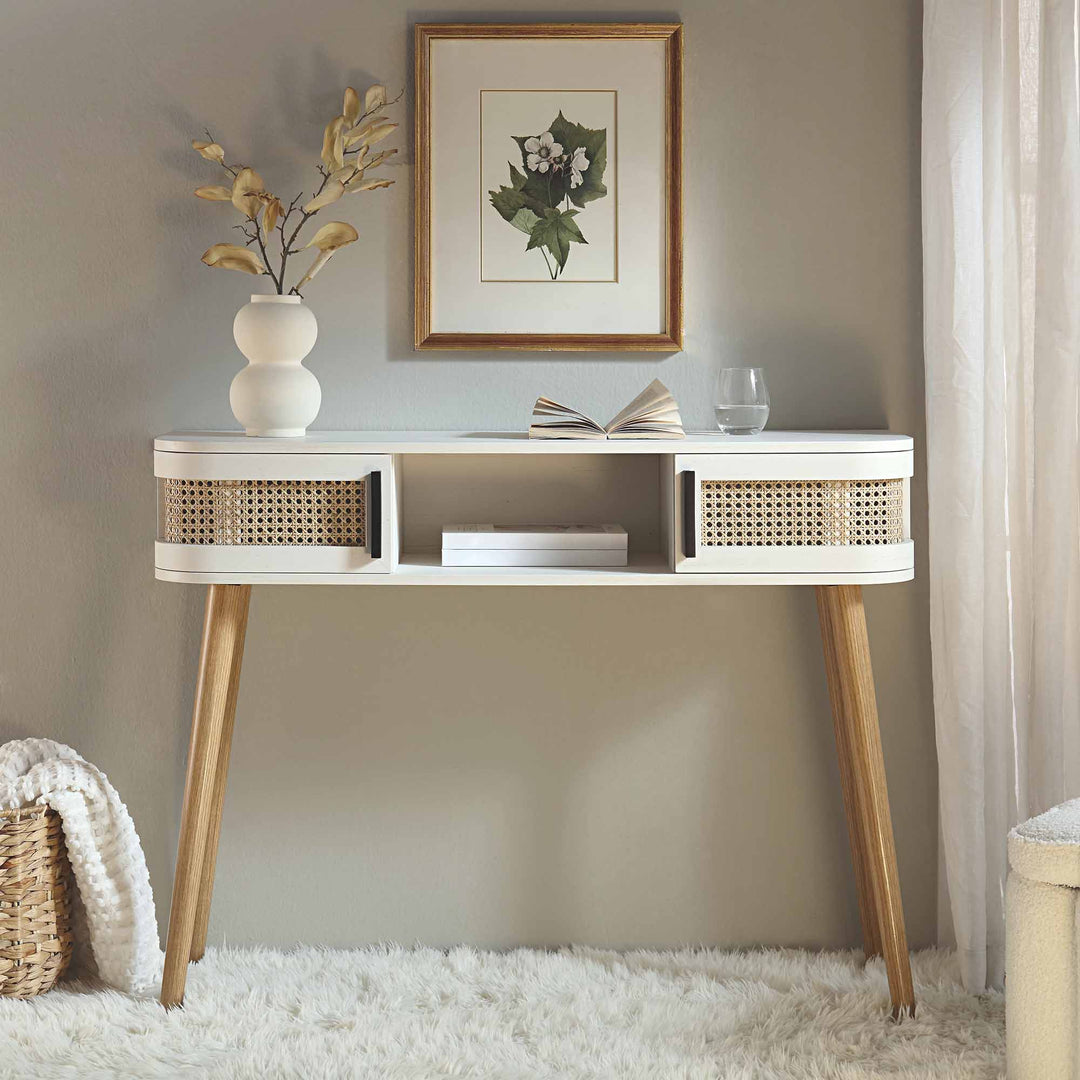 Izzy Curved Rattan 2-Door Table, White | daals