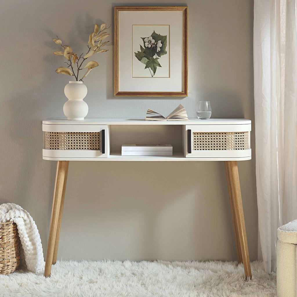 Izzy Curved Rattan 2-Door Table, White | daals