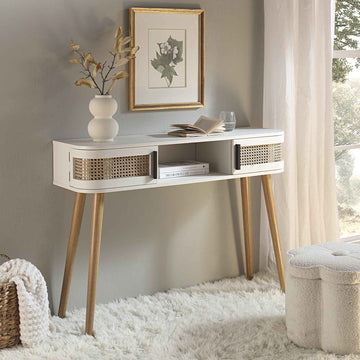 Izzy Curved Rattan 2-Door Table, White | daals