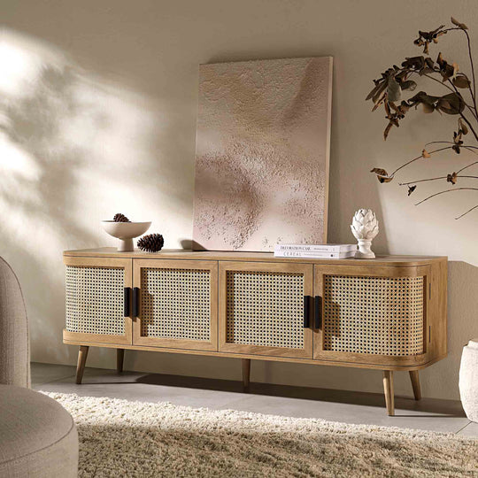 Izzy Curved Rattan 160cm Wide TV Unit, Natural | daals