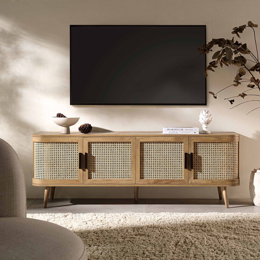 Izzy Curved Rattan 160cm Wide TV Unit, Natural | daals