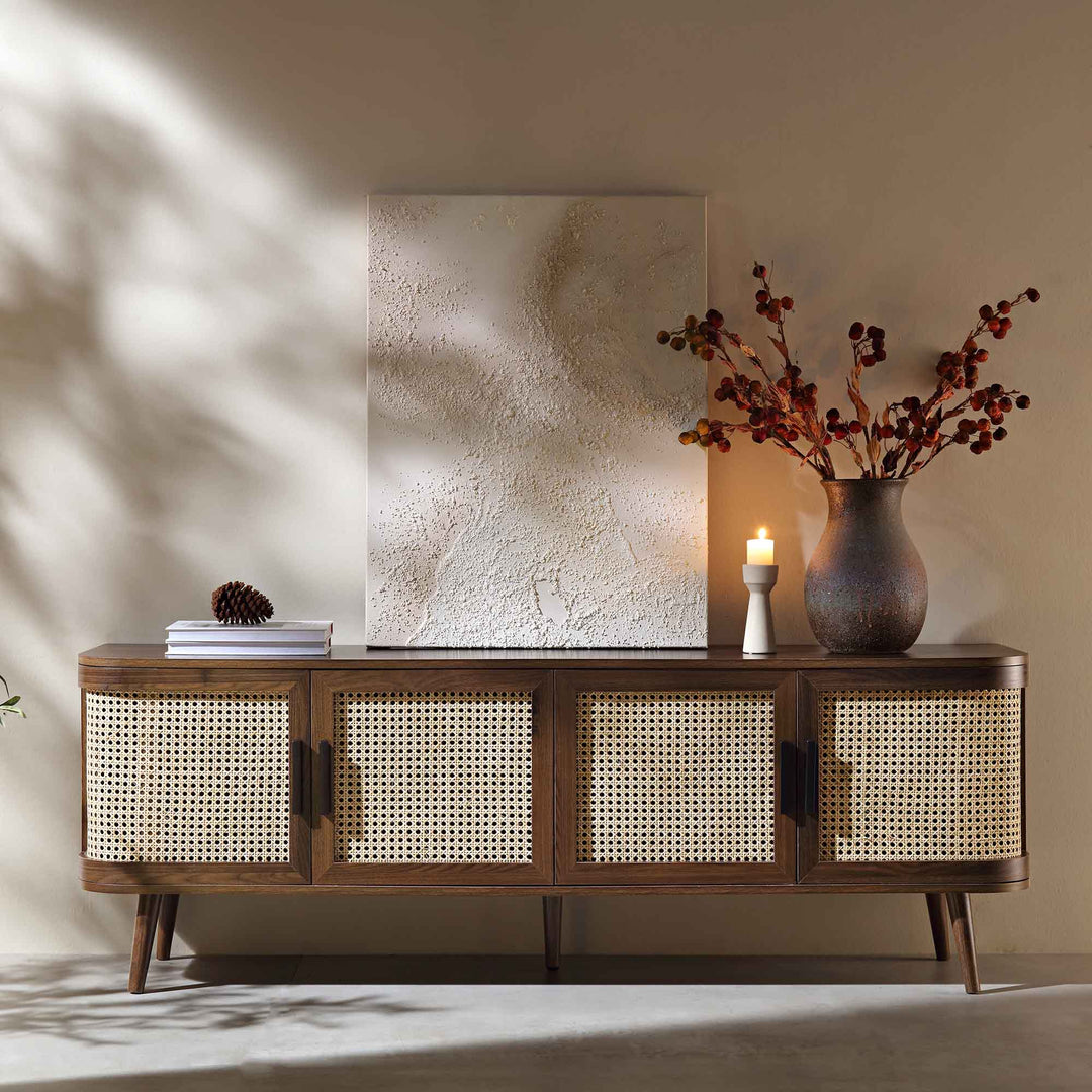 Izzy Curved Rattan 160cm Wide TV Unit, Walnut | daals