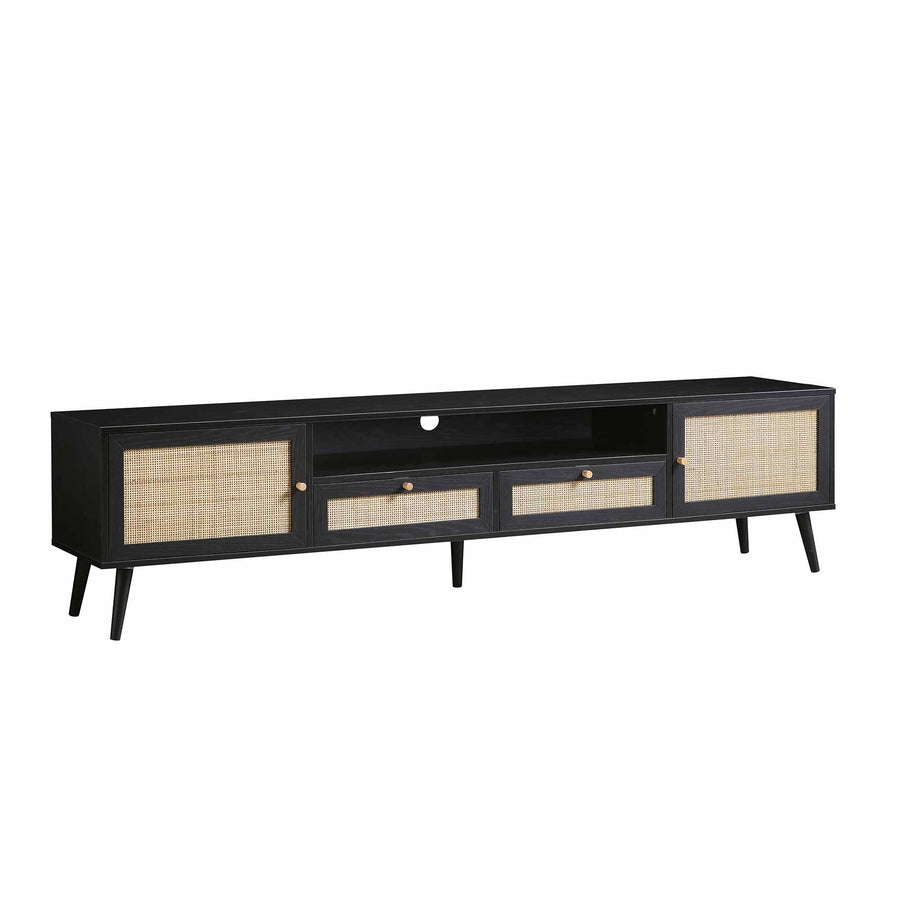 Frances Woven Rattan 200cm Wide TV Unit, Black | daals