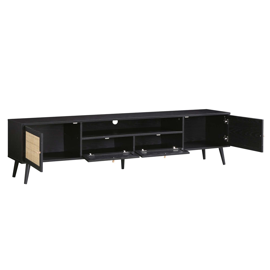 Frances Woven Rattan 200cm Wide TV Unit, Black | daals