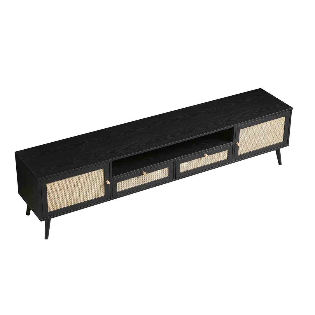 Frances Woven Rattan 200cm Wide TV Unit, Black | daals