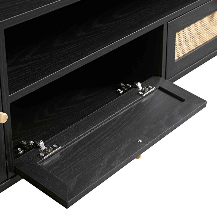 Frances Woven Rattan 200cm Wide TV Unit, Black | daals