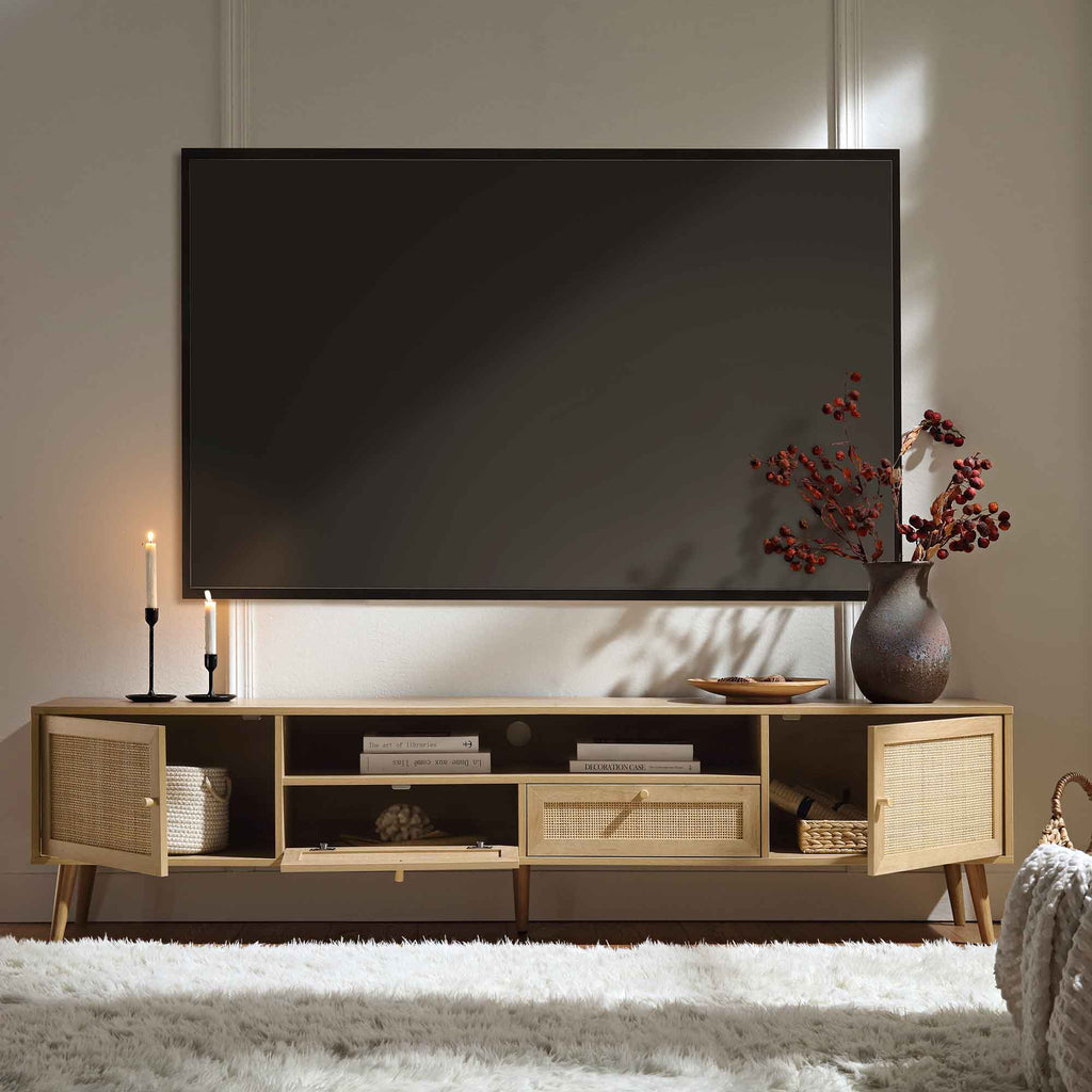 Frances Woven Rattan 200cm Wide TV Unit, Natural | daals