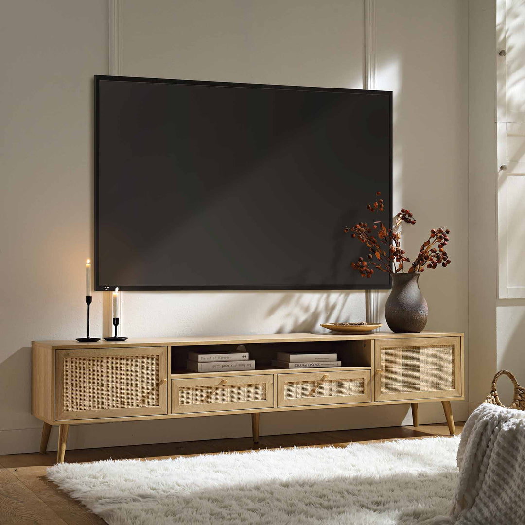 Frances Woven Rattan 200cm Wide TV Unit, Natural | daals