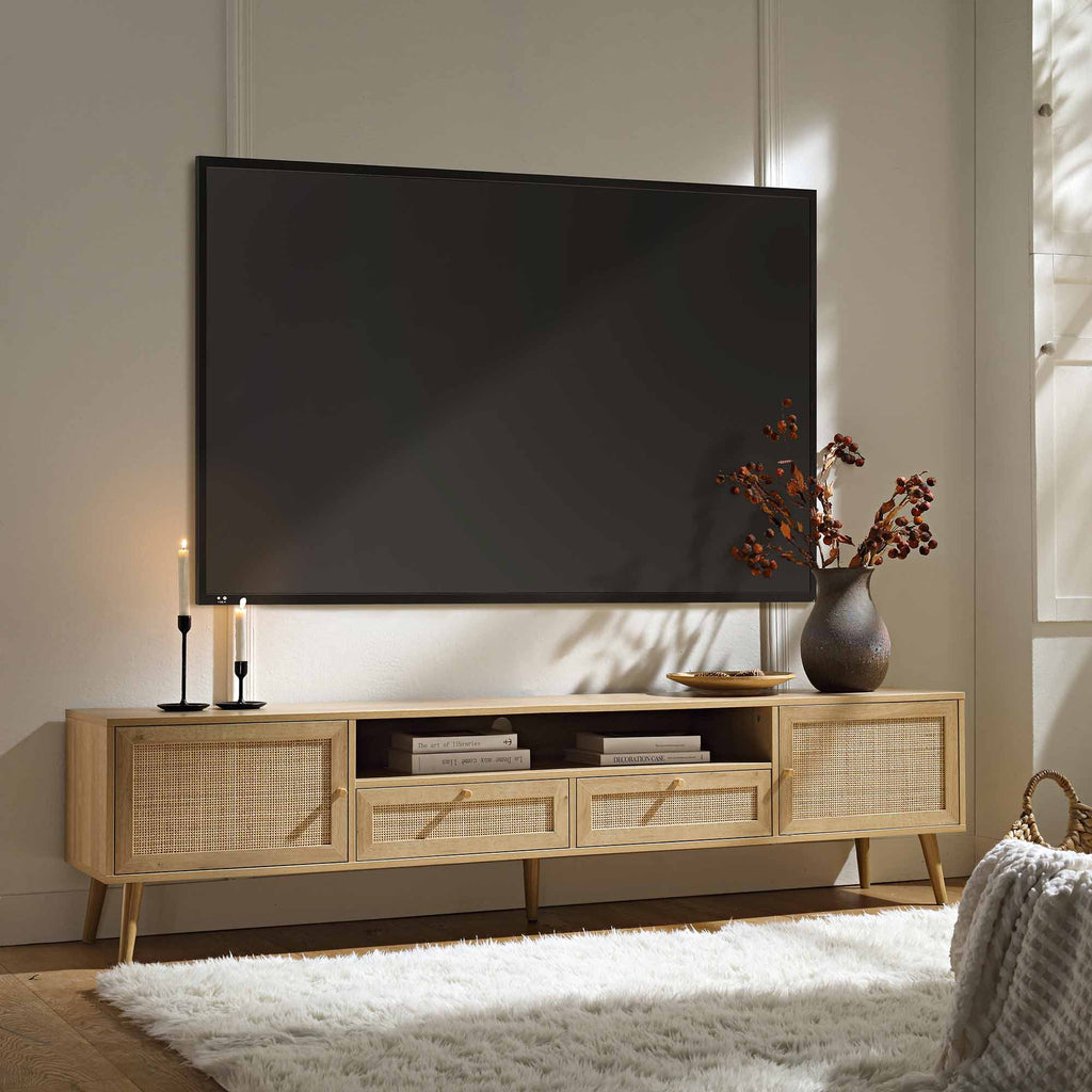 Frances Woven Rattan 200cm Wide TV Unit, Natural | daals
