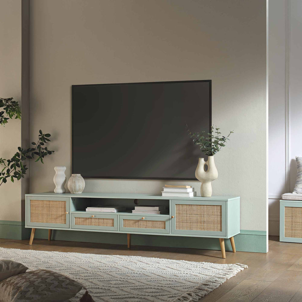 Frances Woven Rattan 200cm Wide TV Unit, Mint | daals