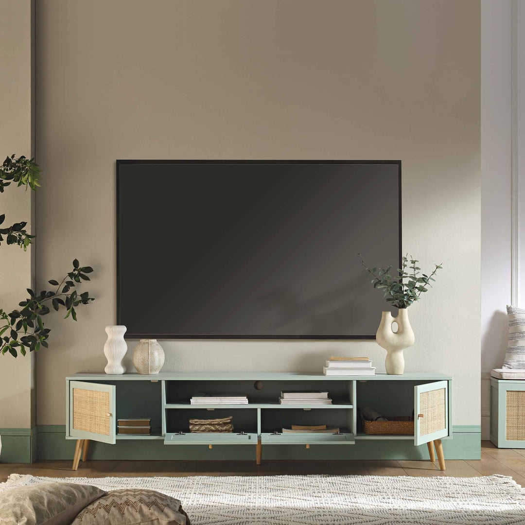Frances Woven Rattan 200cm Wide TV Unit, Mint | daals