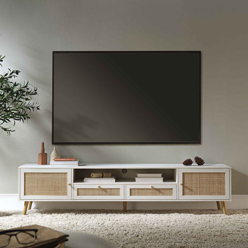 Frances Woven Rattan 200cm Wide TV Unit, White | daals