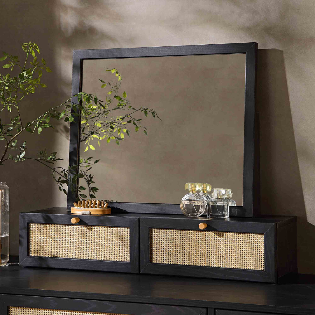 Frances Woven Rattan Vanity Mirror, Black | daals