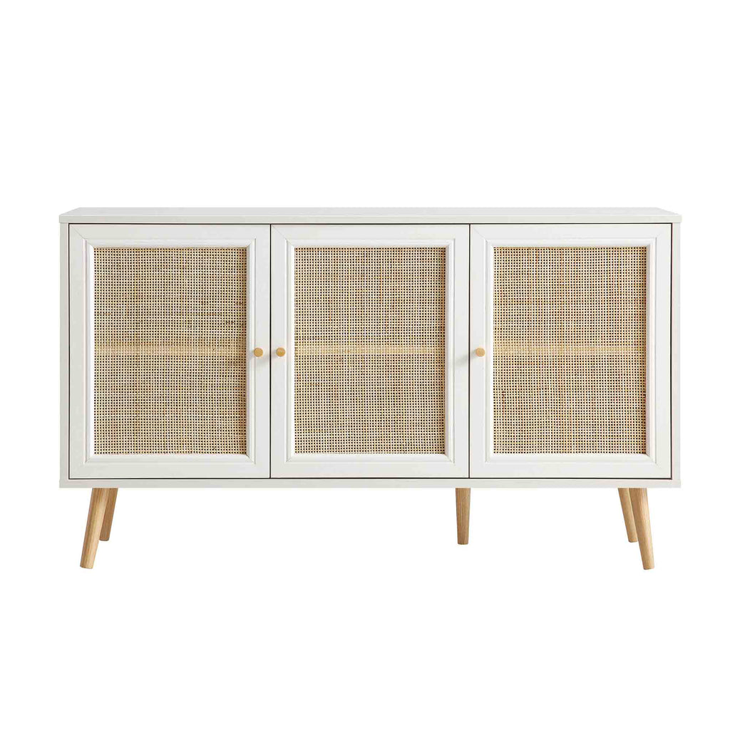 Frances Woven Rattan 3-Door Sideboard, White | daals
