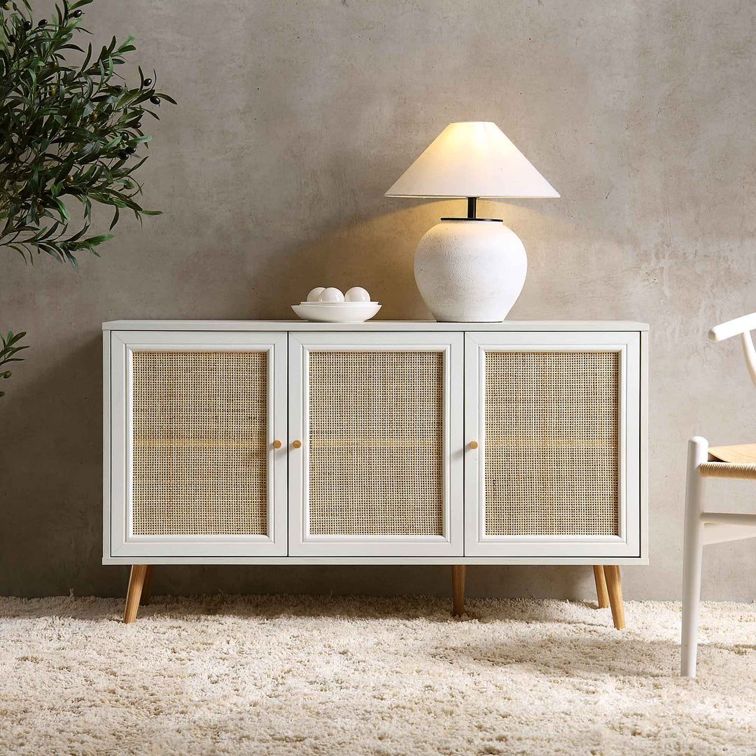 Frances Woven Rattan 3-Door Sideboard, White | daals