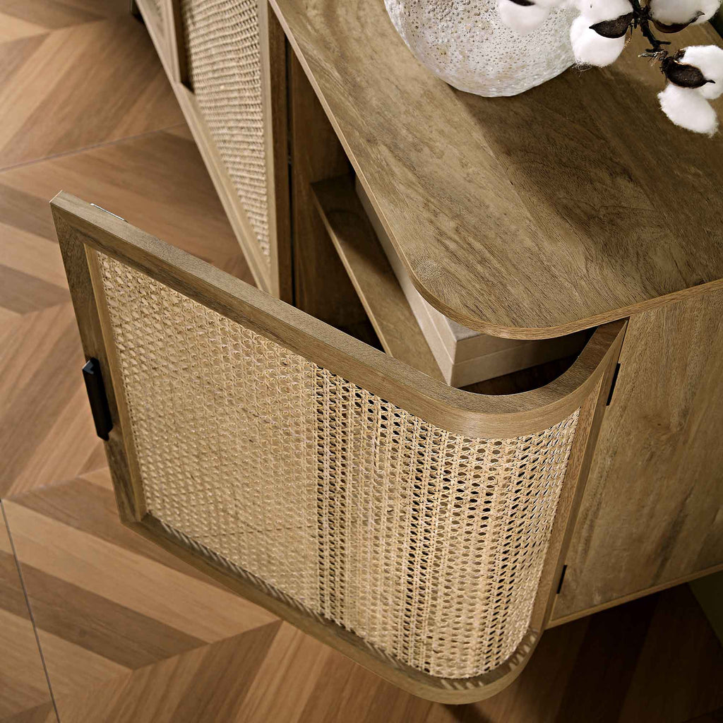 Izzy Curved Rattan Large 3-Door Sideboard, Natural | daals