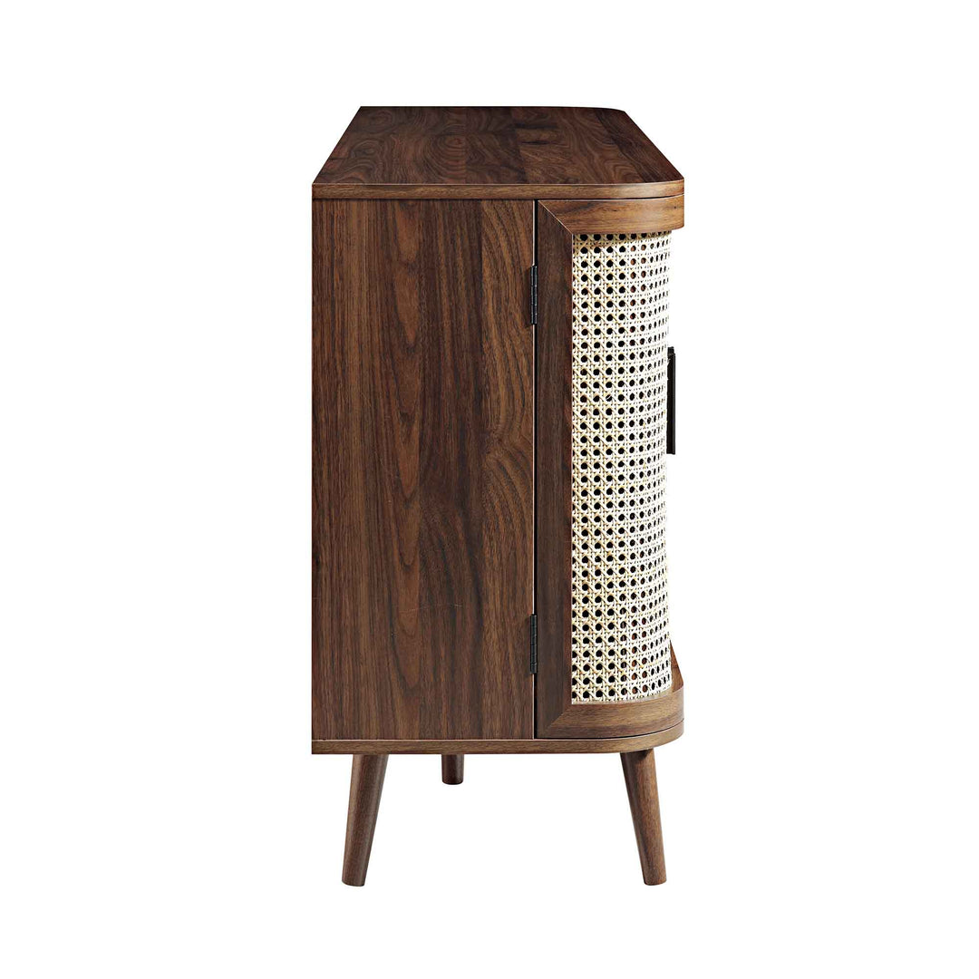 Izzy Curved Rattan Large 3-Door Sideboard, Walnut | daals