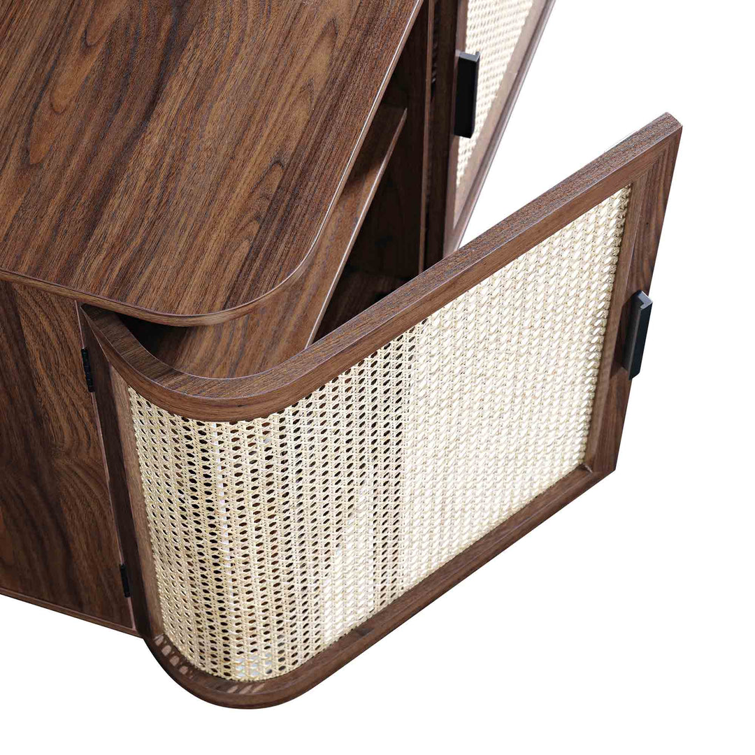 Izzy Curved Rattan Large 3-Door Sideboard, Walnut | daals