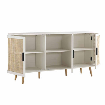 Izzy Curved Rattan Large 3-Door Sideboard, White | daals