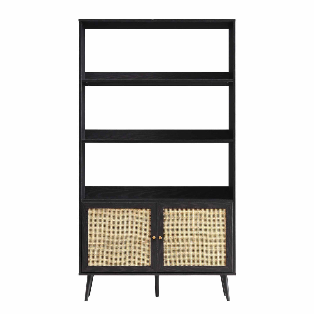 Frances Woven Rattan Bookcase with Doors, Black | daals