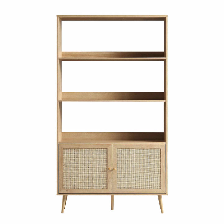 Frances Woven Rattan Tall Bookcase with Doors, Natural | daals