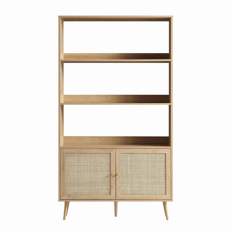 Frances Woven Rattan Tall Bookcase with Doors, Natural | daals