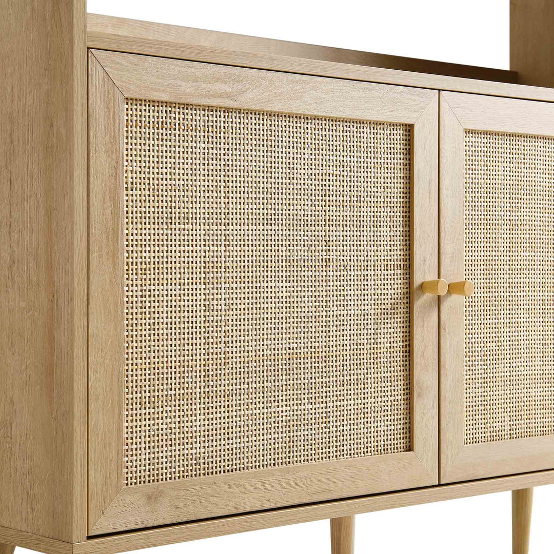 Frances Woven Rattan Tall Bookcase with Doors, Natural | daals