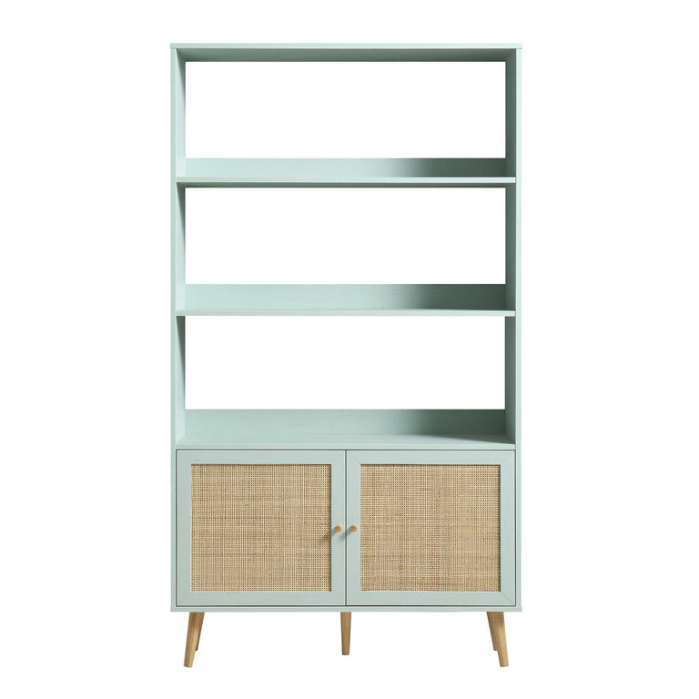 Frances Woven Rattan Bookcase with Doors, Mint | daals