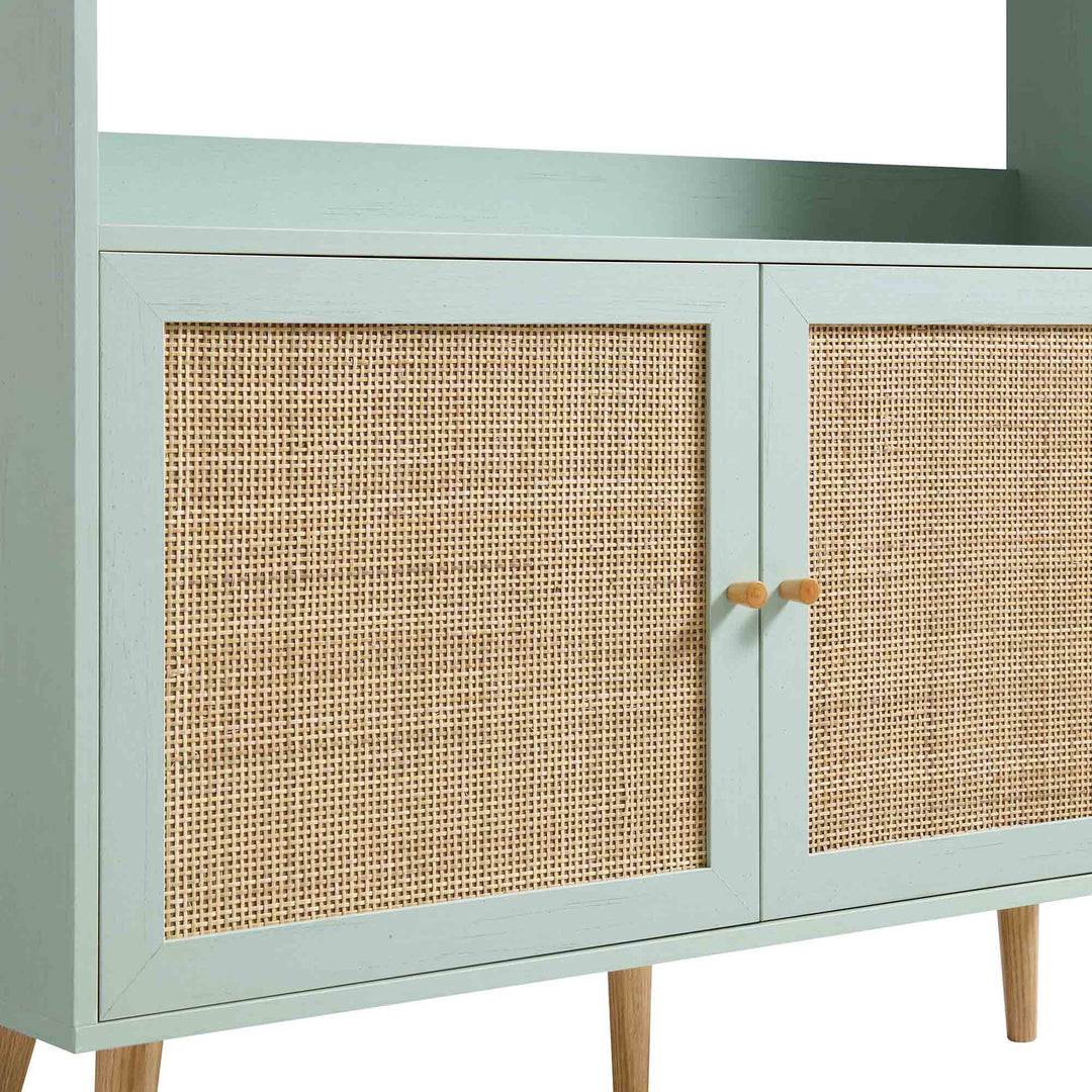 Frances Woven Rattan Bookcase with Doors, Mint | daals