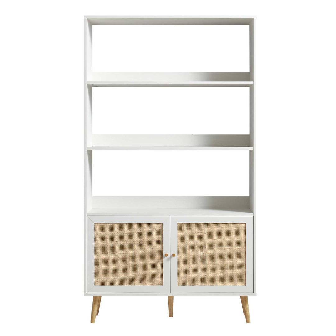 Frances Woven Rattan Bookcase with Doors, White | daals