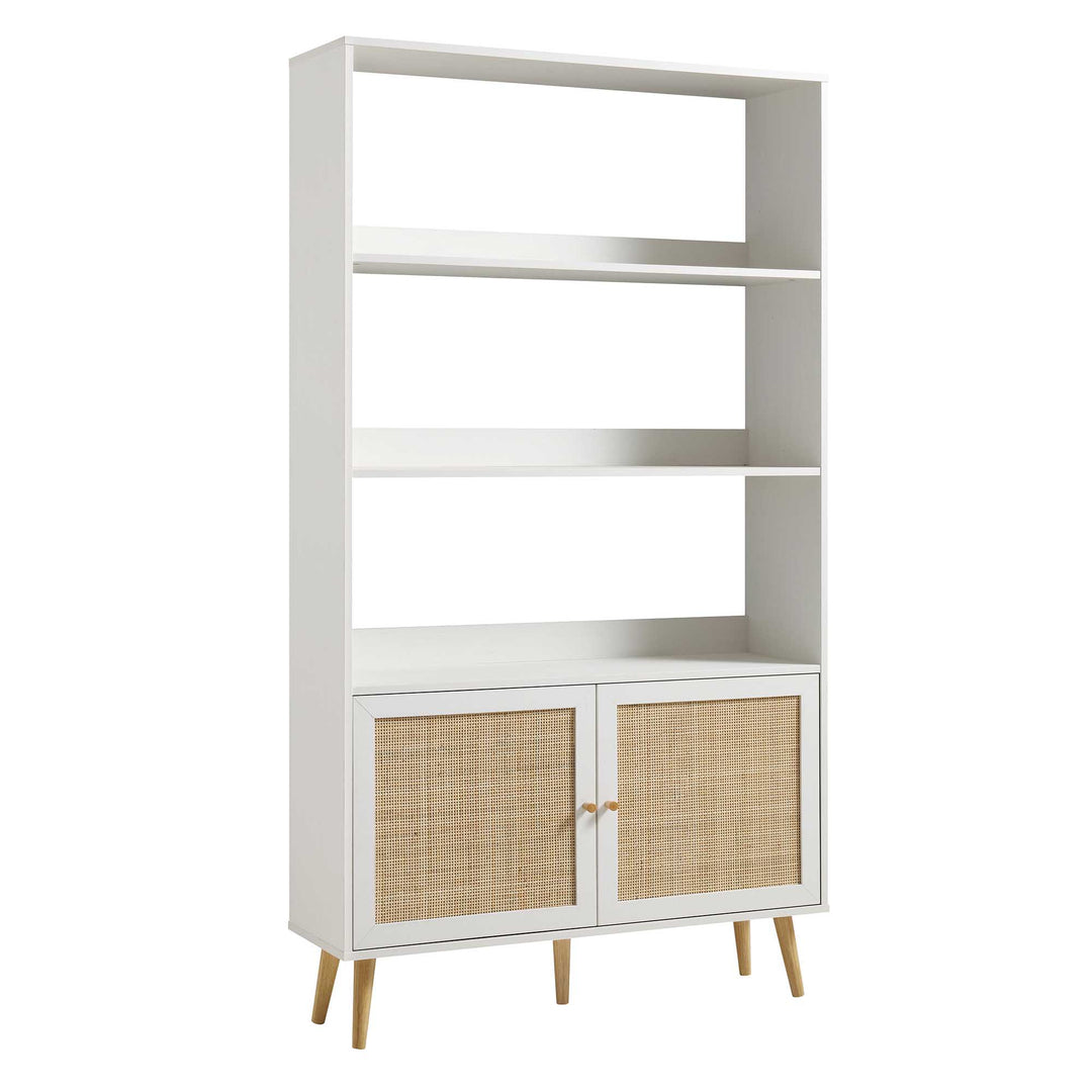 Frances Woven Rattan Bookcase with Doors, White | daals
