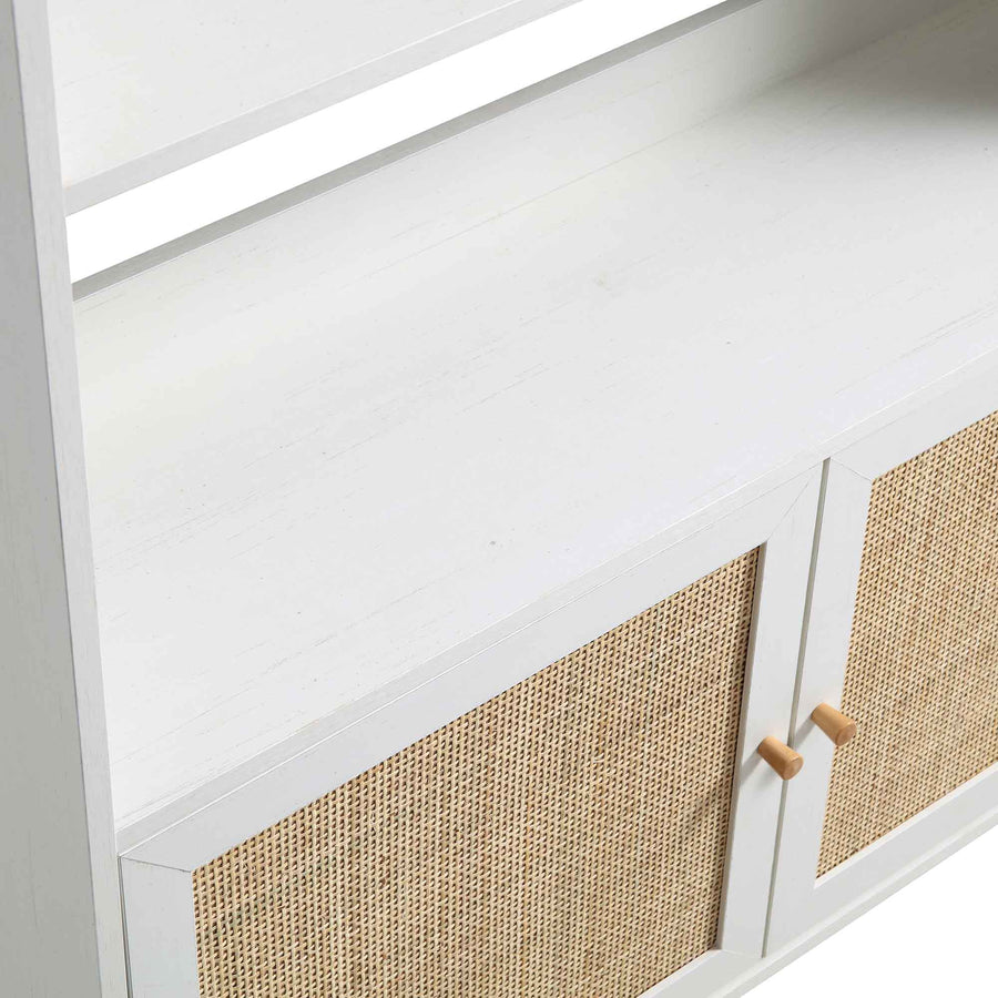 Frances Woven Rattan Bookcase with Doors, White | daals