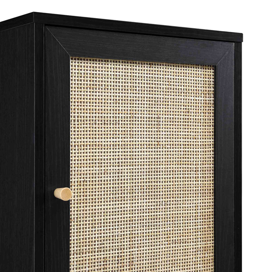 Frances Woven Rattan Tallboy Bathroom Unit, Black | daals