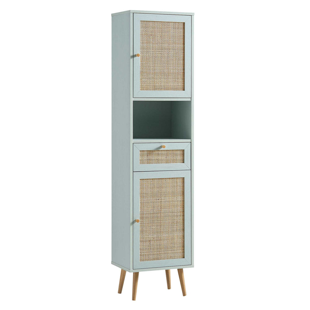 Frances Woven Rattan Tallboy Bathroom Unit, Mint Green | daals