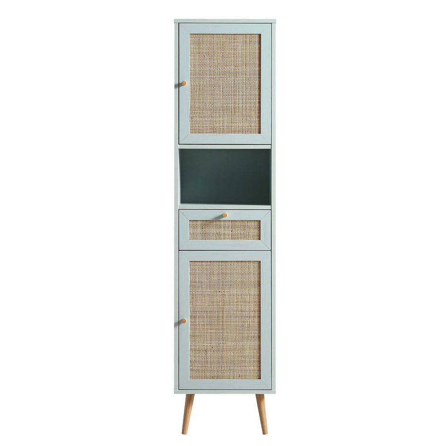 Frances Woven Rattan Tallboy Bathroom Unit, Mint Green | daals