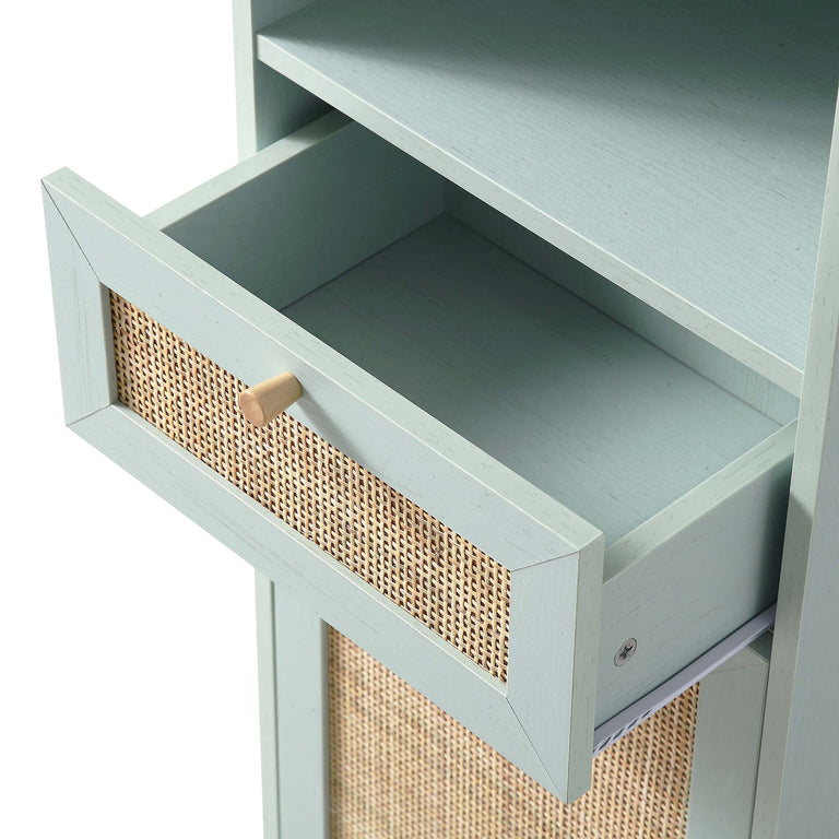 Frances Woven Rattan Tallboy Bathroom Unit, Mint Green | daals