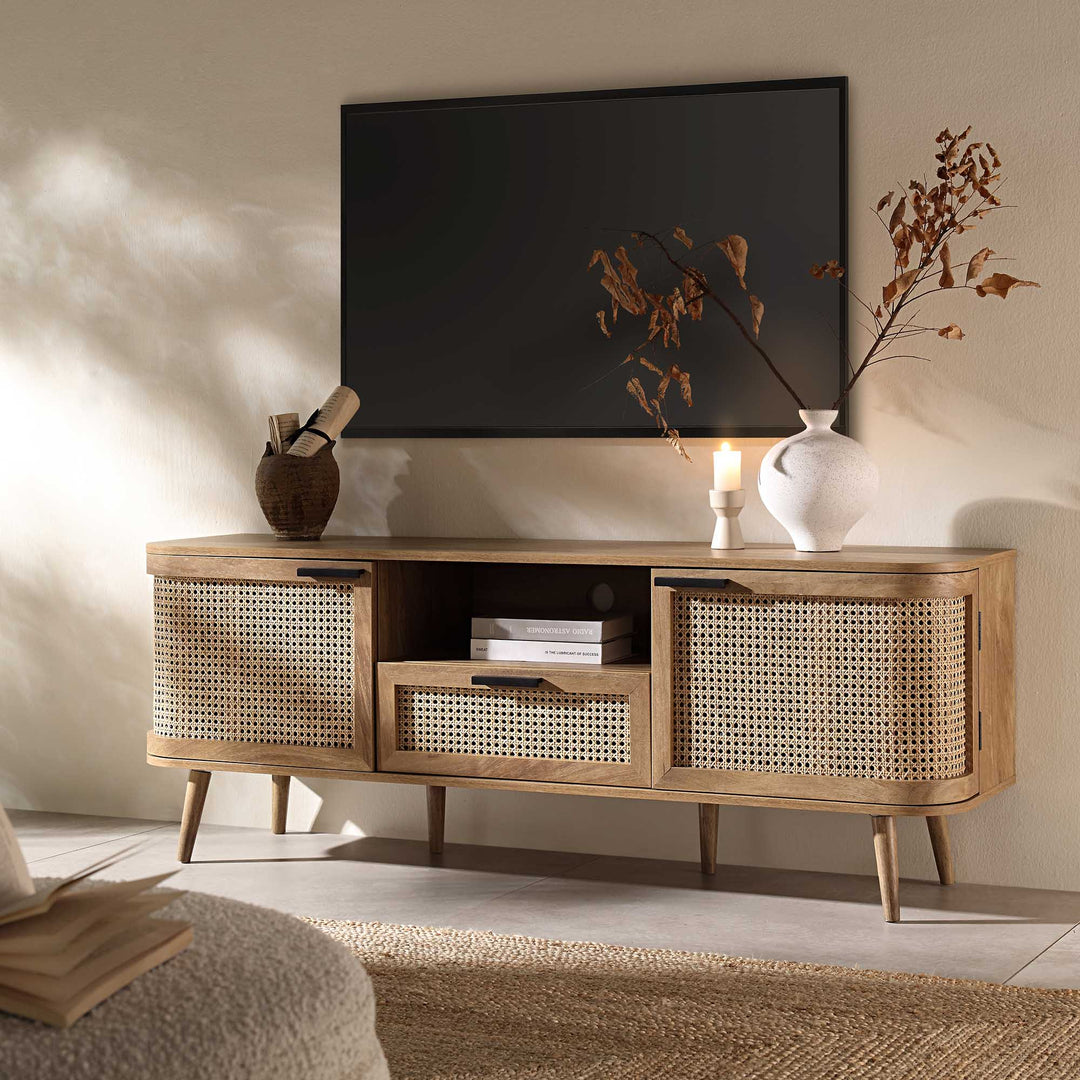 Izzy Curved Rattan 150cm TV Unit, Natural | daals